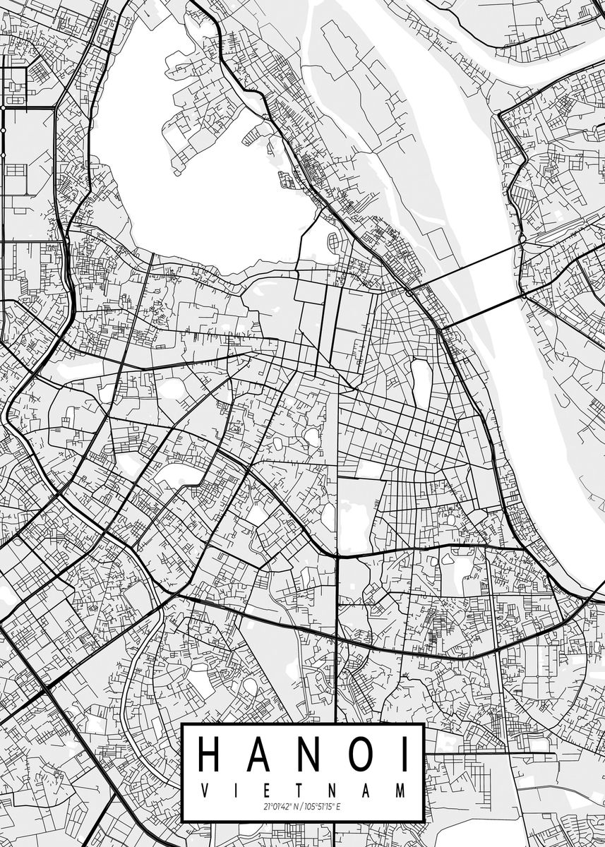 'Hanoi City Map Light' Poster, picture, metal print, paint by deMAP ...