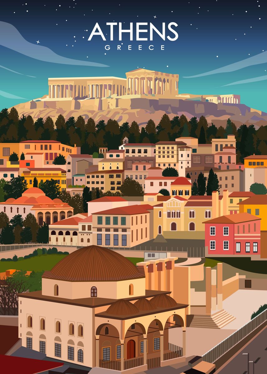'Athens Greece Travel Art' Poster, picture, metal print, paint by Jorn ...