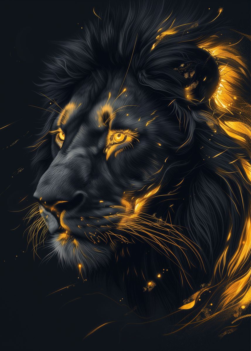 'Black and Gold Lion' Poster, picture, metal print, paint by OSRAM COOL ...