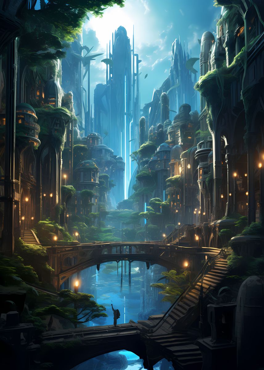 'Futuristic Waterfall Natur' Poster, picture, metal print, paint by ...