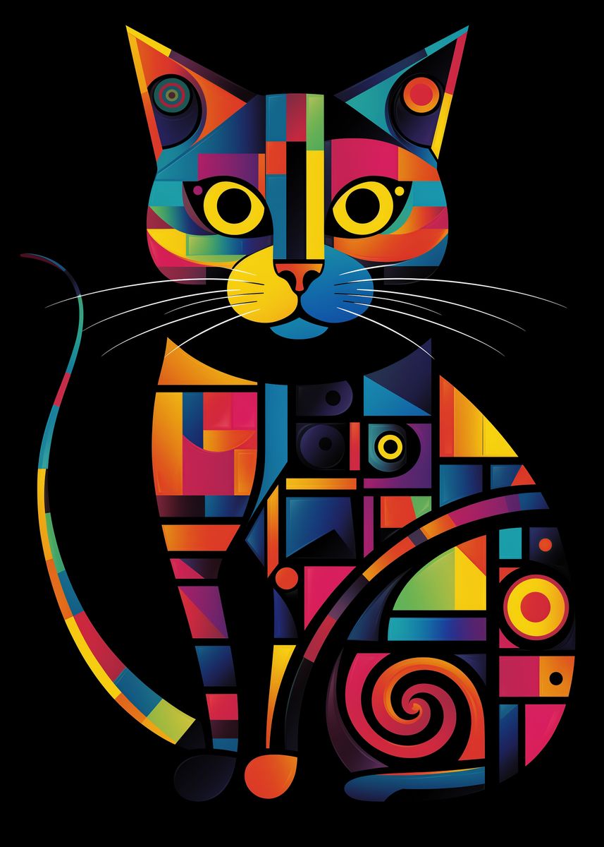 'Abstract Cat Harmony' Poster, picture, metal print, paint by ...