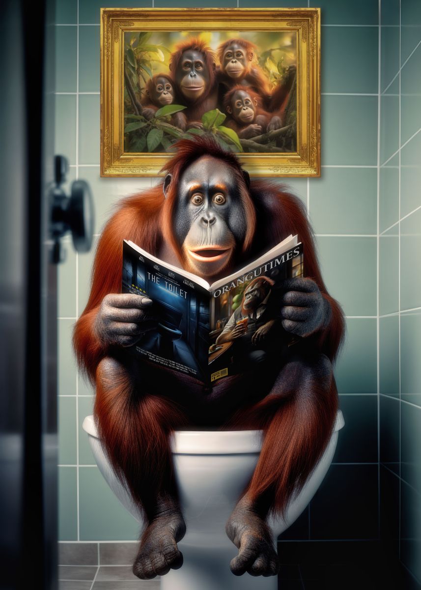 'Orangutan on the Toilet' Poster, picture, metal print, paint by Craig ...