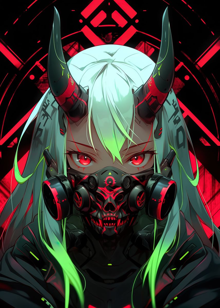 'Cyberpunk Oni Demon Girl' Poster, picture, metal print, paint by ...