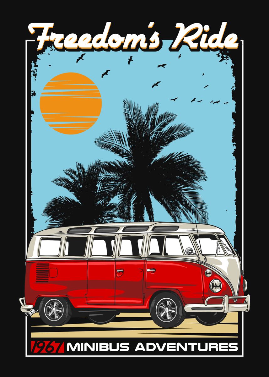 'Retro Minibus Adventures' Poster, picture, metal print, paint by Adam ...