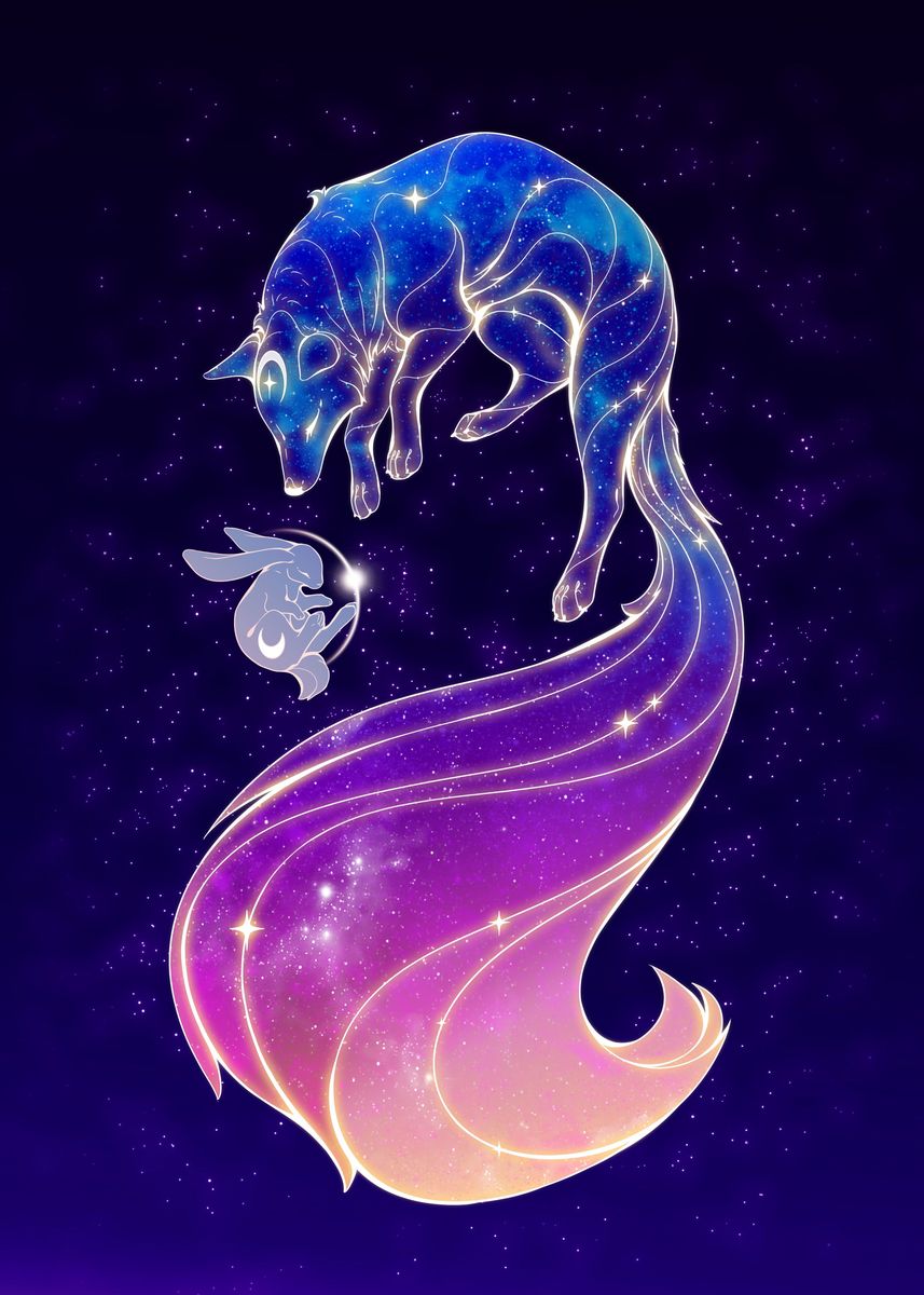 'Starry Fox Sleeping Moon' Poster, picture, metal print, paint by ...