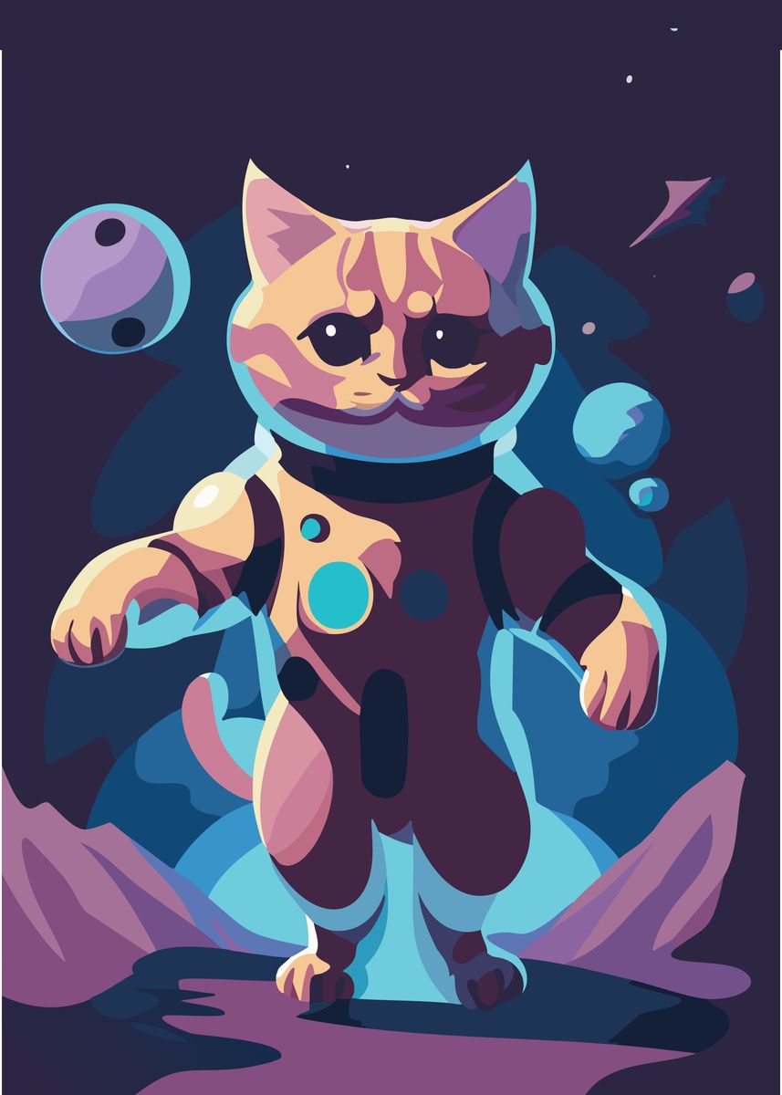 'Space Cat' Poster, picture, metal print, paint by Chilly | Displate