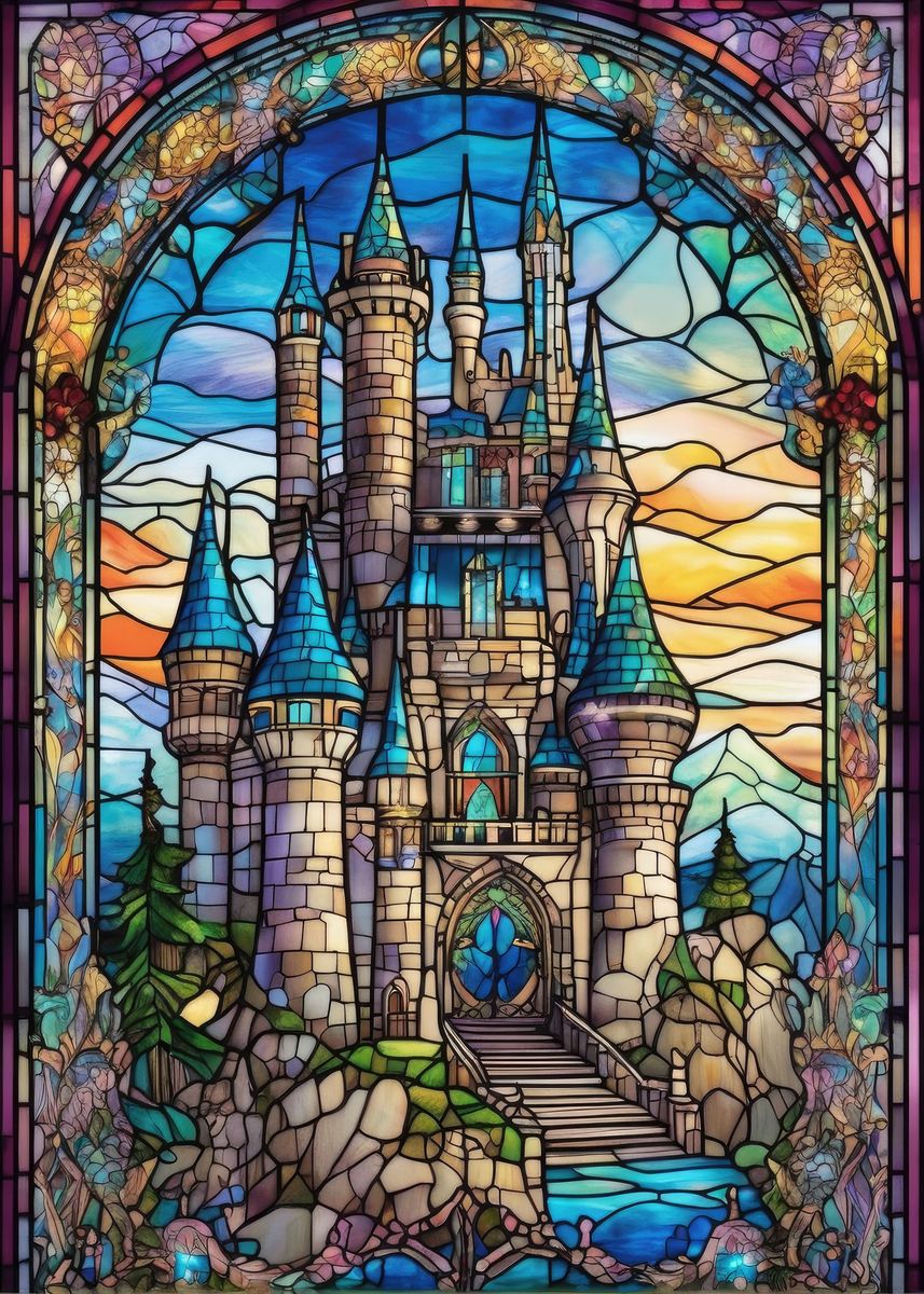 'Stained Glass Castles ' Poster, picture, metal print, paint by ...