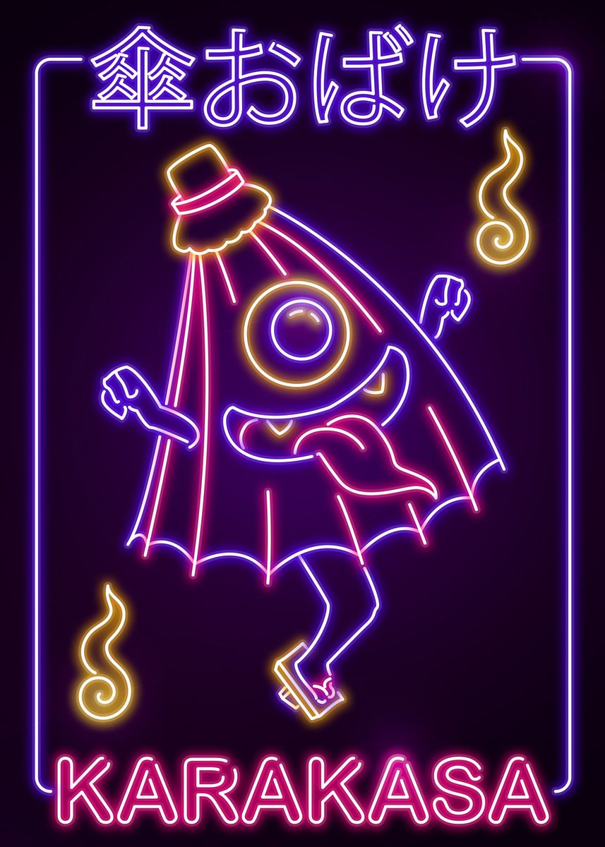 'Neon Karakasa Yokai' Poster, picture, metal print, paint by Donnie ...