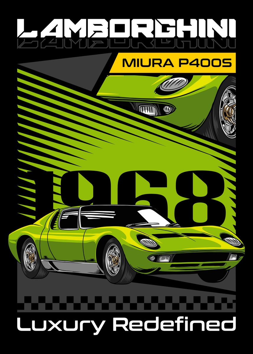 'Retro Miuraa Exotic Car' Poster, picture, metal print, paint by ...