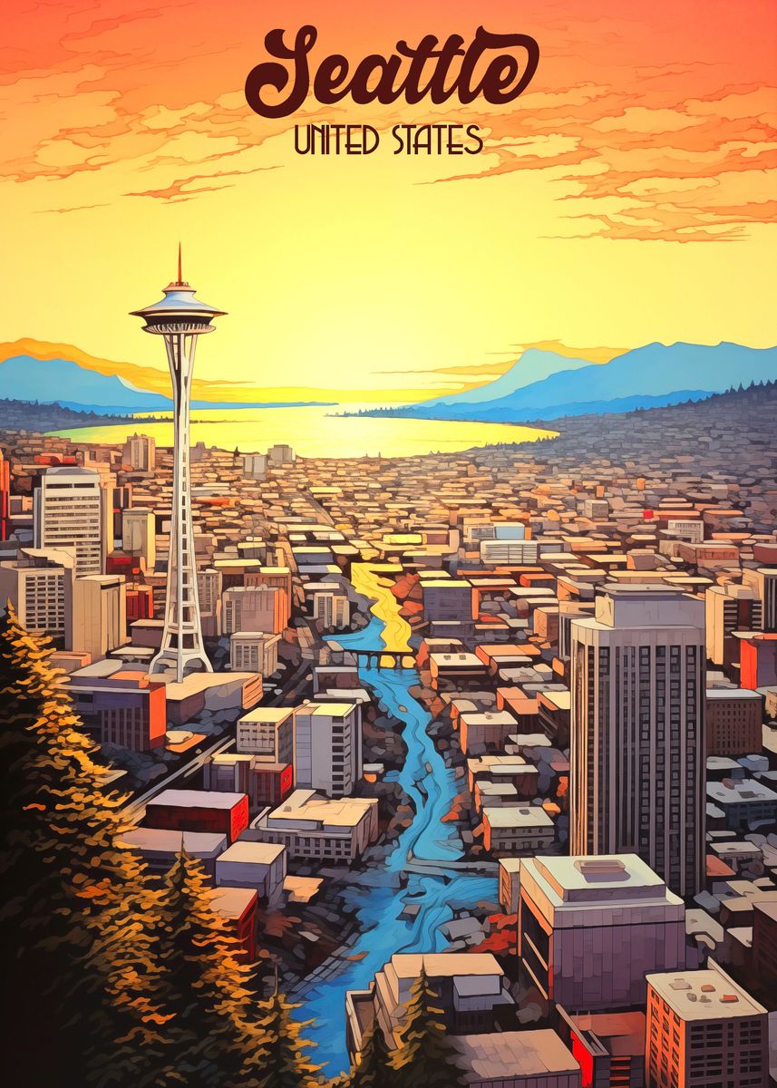 'Vibrant Seattle' Poster, picture, metal print, paint by Avalon Atelier ...