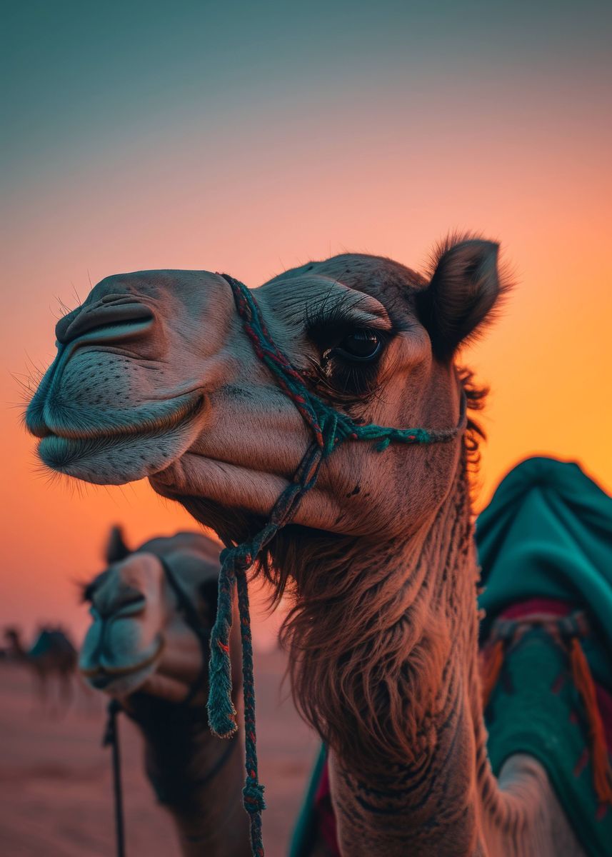 'Camels Sunset Elegant' Poster, picture, metal print, paint by Morgan ...