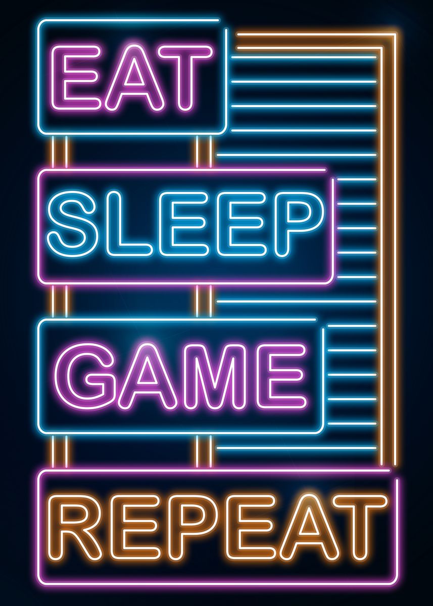 'Retro EatSleepGameRepeat' Poster, picture, metal print, paint by ...
