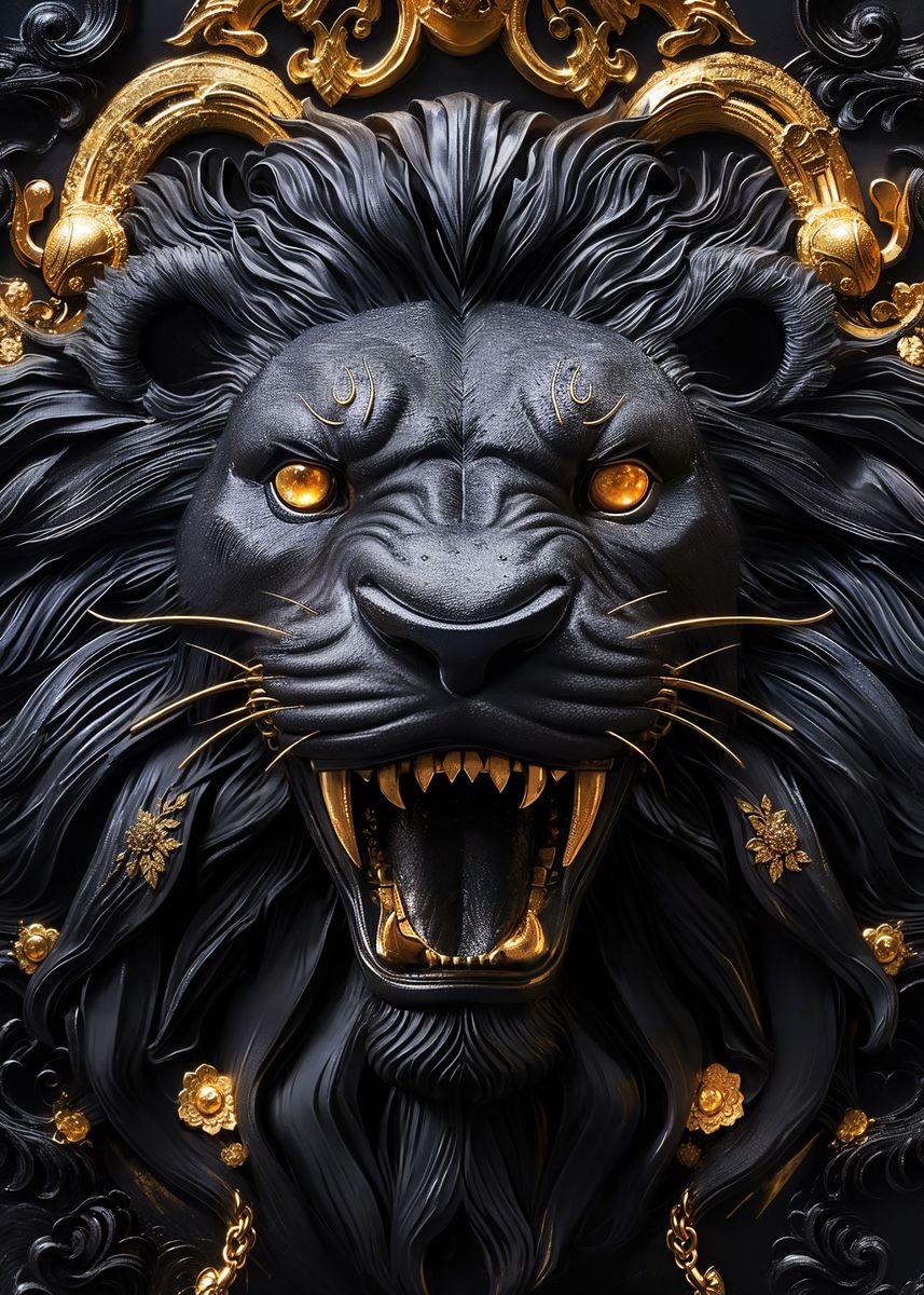 'Black Golden Lion Roar' Poster, picture, metal print, paint by Luong ...