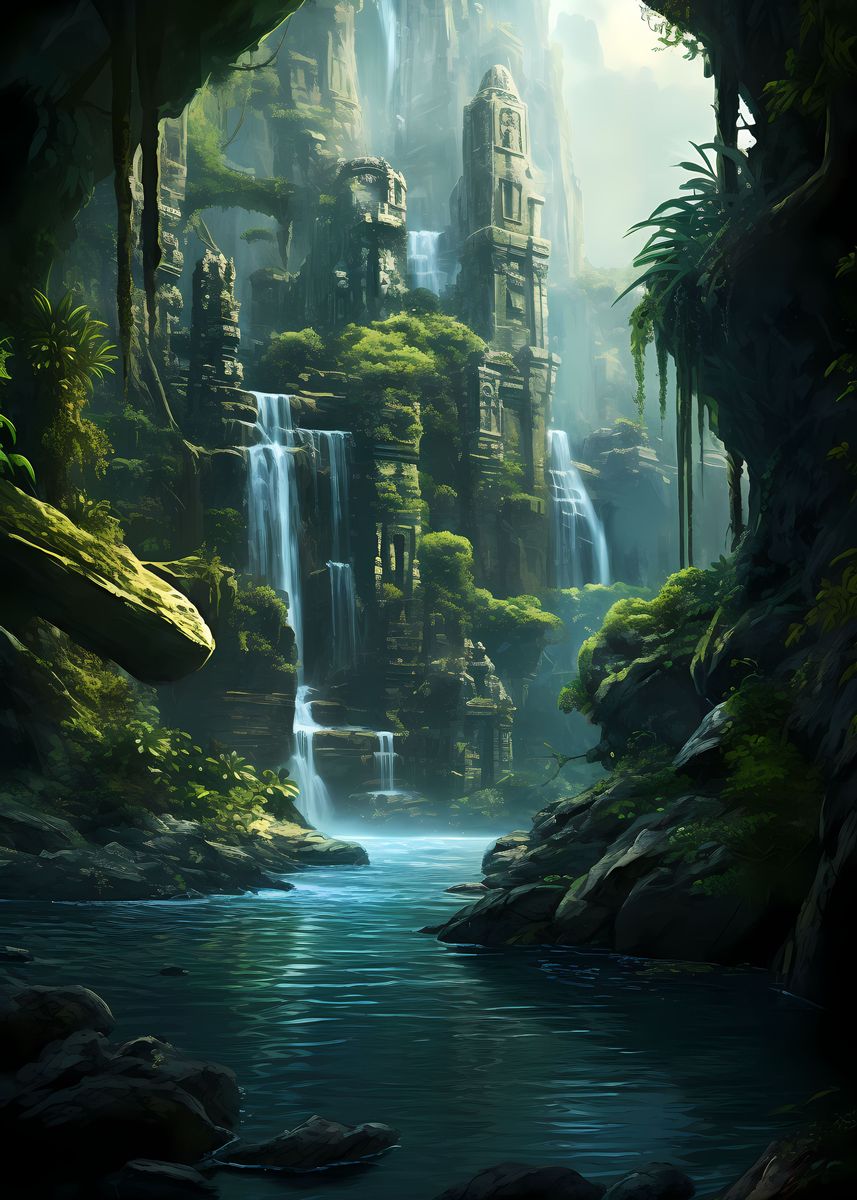 'Traditional Inka Waterfall' Poster, picture, metal print, paint by ...