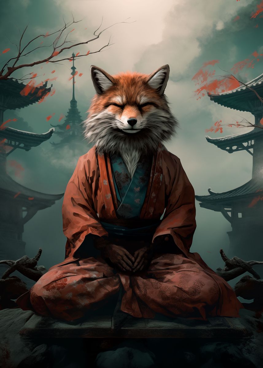 'Meditating Fox' Poster, picture, metal print, paint by Bloomoon | Displate