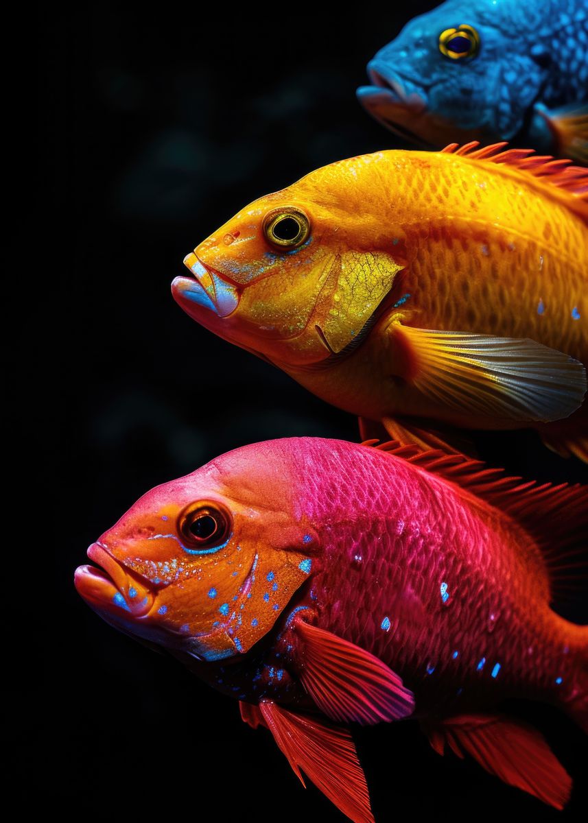 'Tropical fish Dark Ocean' Poster, picture, metal print, paint by ...