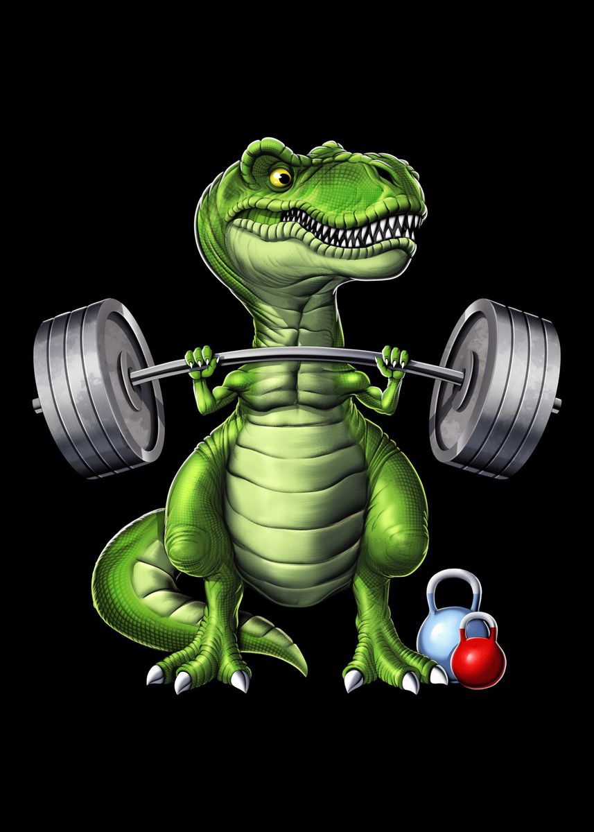 'TRex Dinosaur Fitness Gym' Poster, picture, metal print, paint by ...