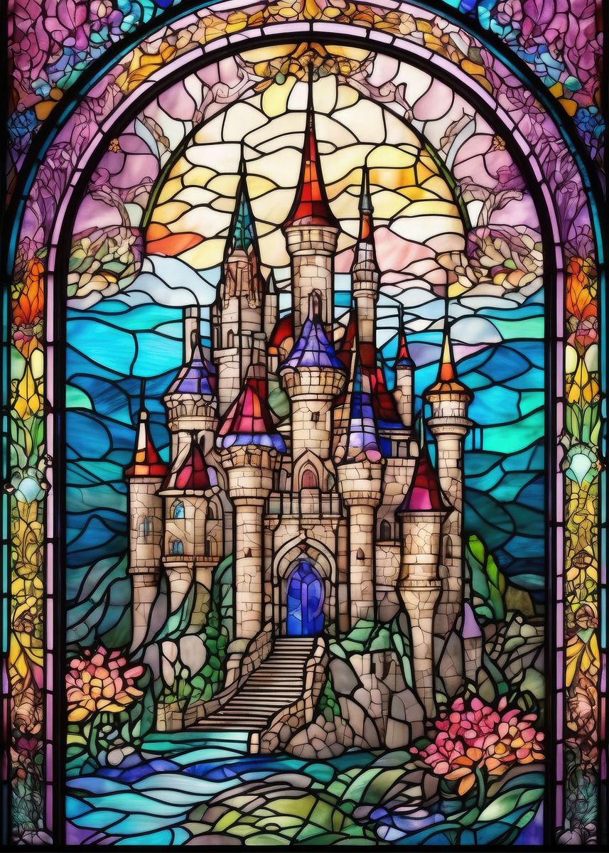 'Stained Glass Castles ' Poster, picture, metal print, paint by ...
