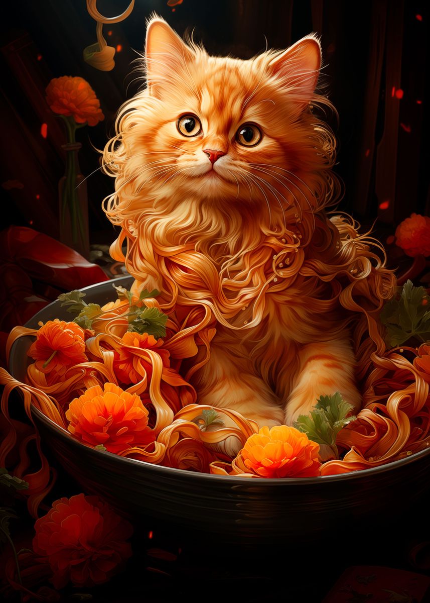 'Noodle Nestled Purr' Poster, picture, metal print, paint by Mlle ...
