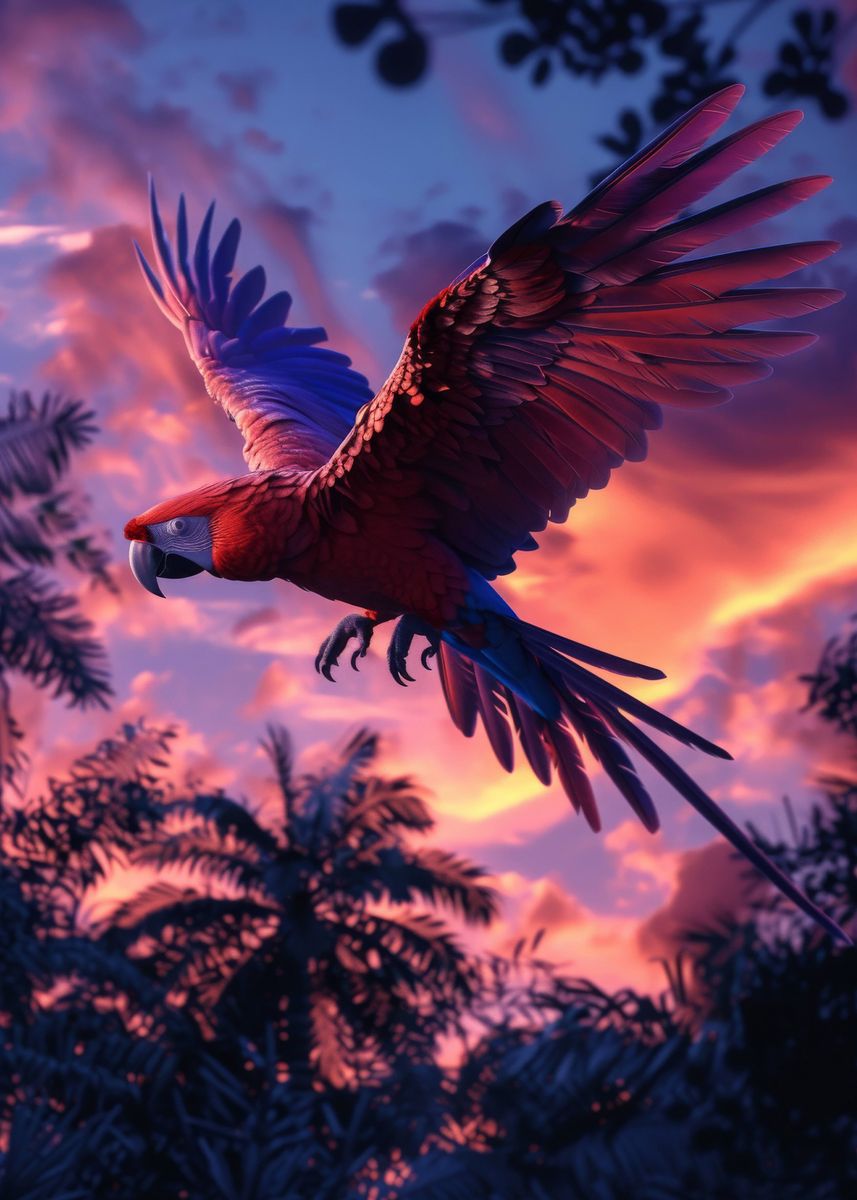 'Parrot Aesthetic Sunset' Poster, picture, metal print, paint by Adam ...