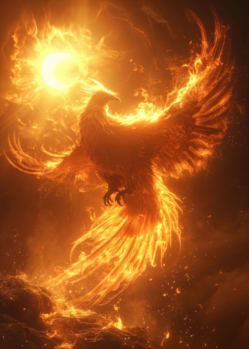 'phoenix and sun' Poster, picture, metal print, paint by Adel S | Displate