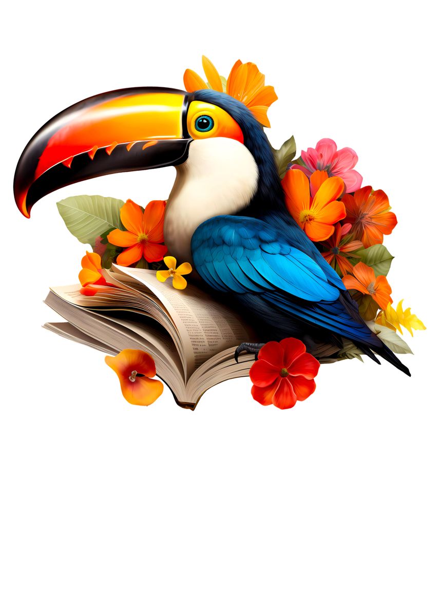 'Toucan Book Reading Gift' Poster, picture, metal print, paint by Hexor ...