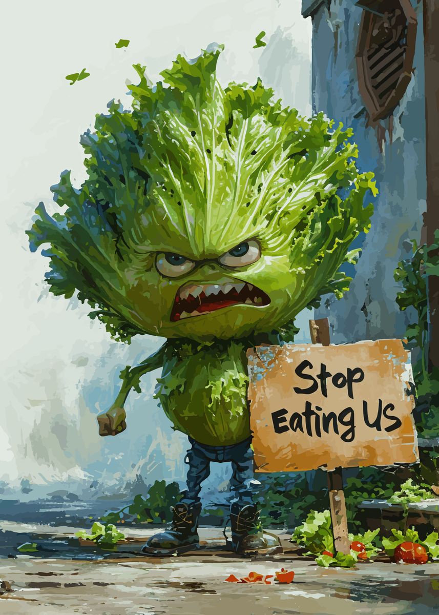 'Angry Salad Vegan' Poster, picture, metal print, paint by Stefan Merz ...