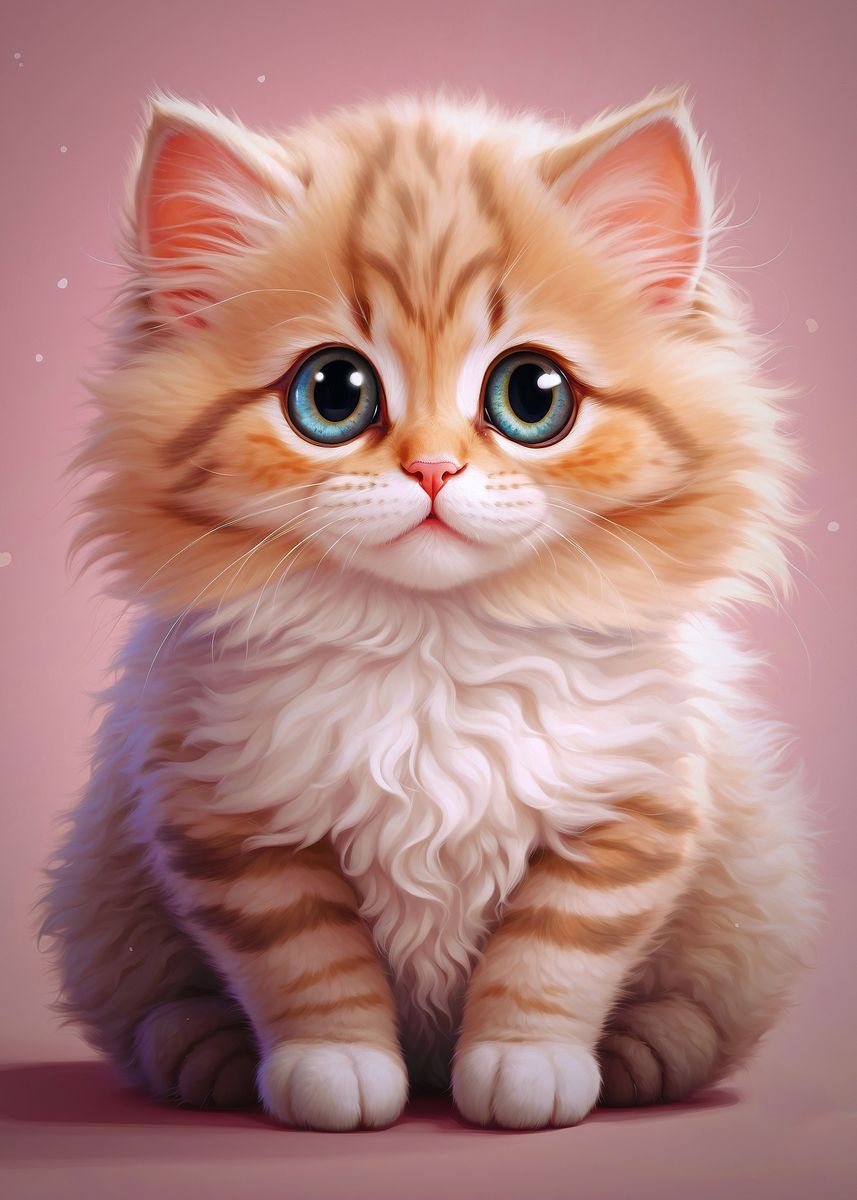 'Kawaii Cat' Poster, picture, metal print, paint by Bruno Macedo | Displate