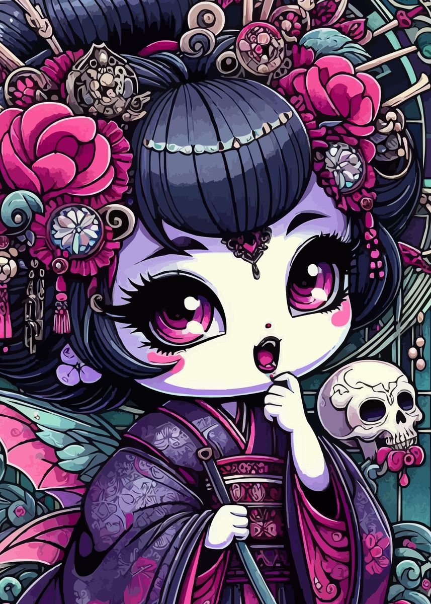 'Gothic Vampire Geisha' Poster, picture, metal print, paint by Fregoli ...