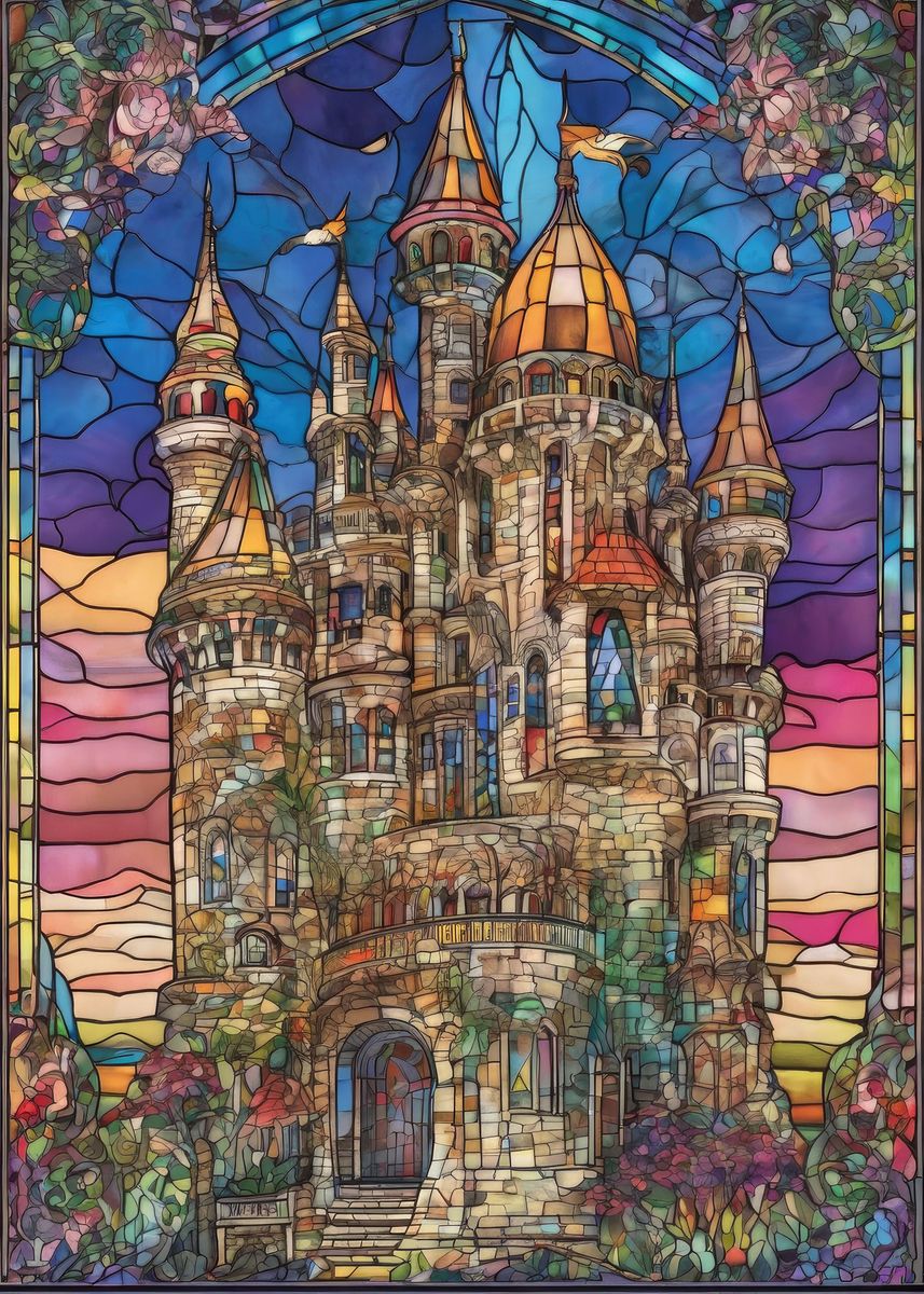 'Stained Glass Castles ' Poster, picture, metal print, paint by ...