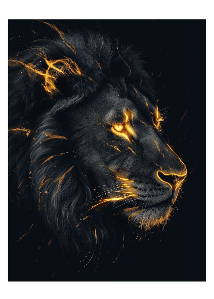 'Black and Gold Lion' Poster, picture, metal print, paint by OSRAM COOL ...