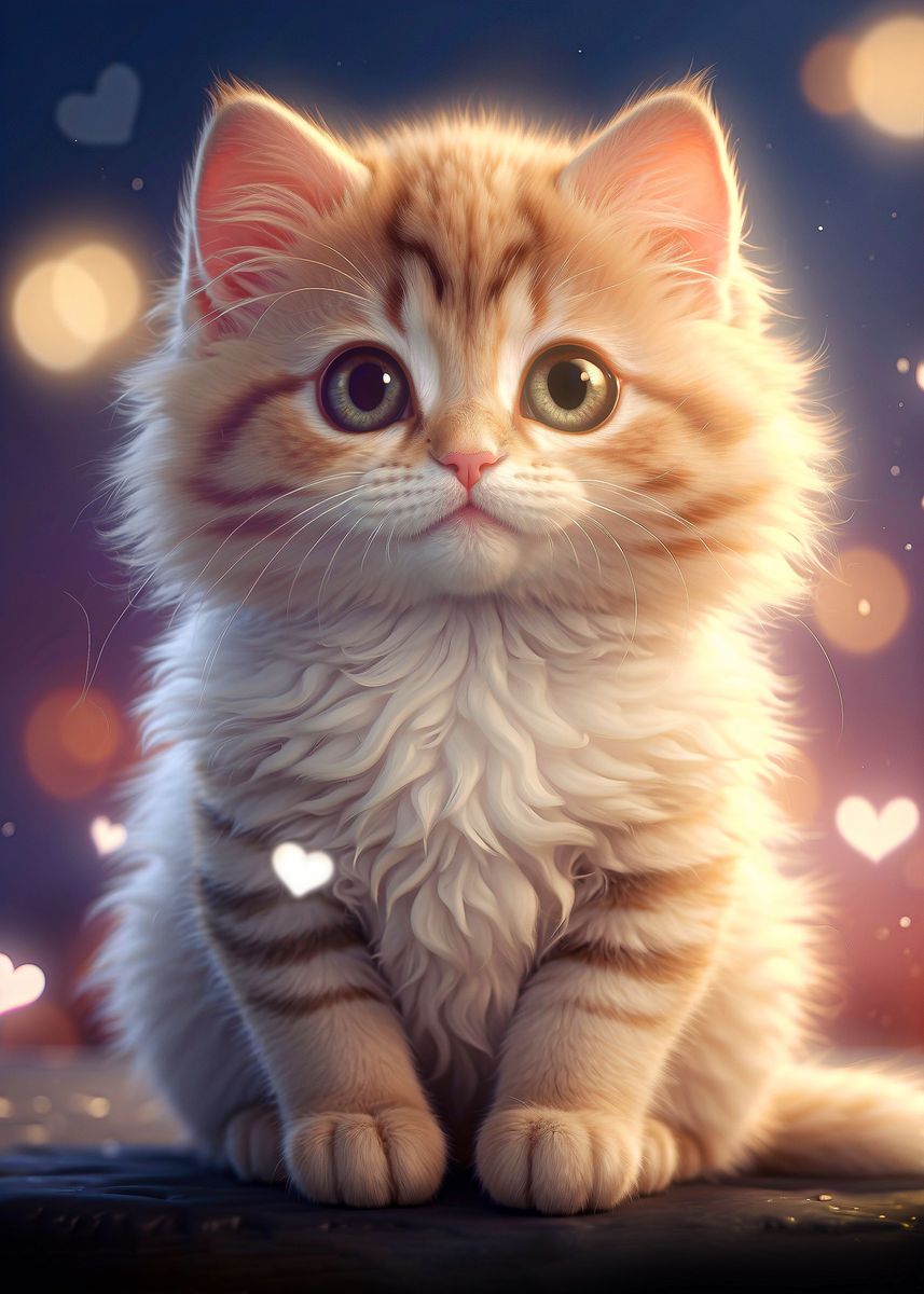 'Kawaii Cat' Poster, picture, metal print, paint by Bruno Macedo | Displate