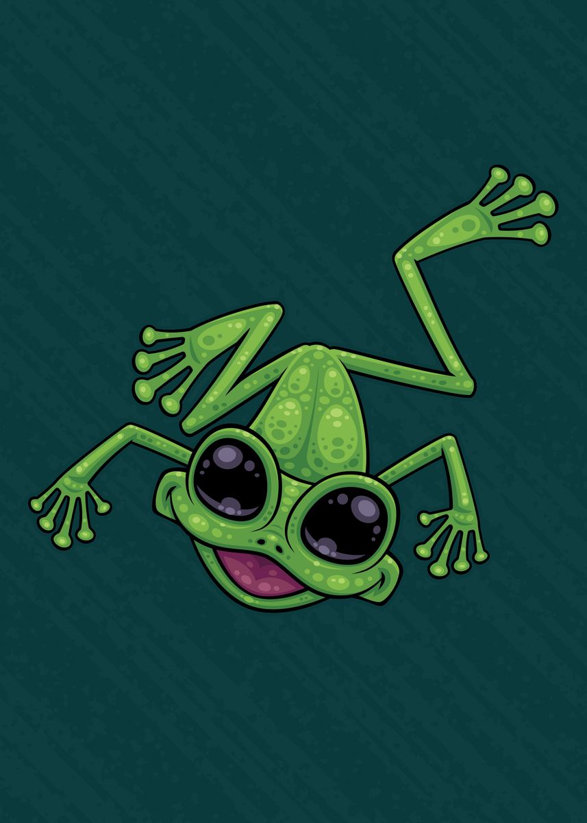 'Happy Green Tree Frog' Poster, picture, metal print, paint by John ...