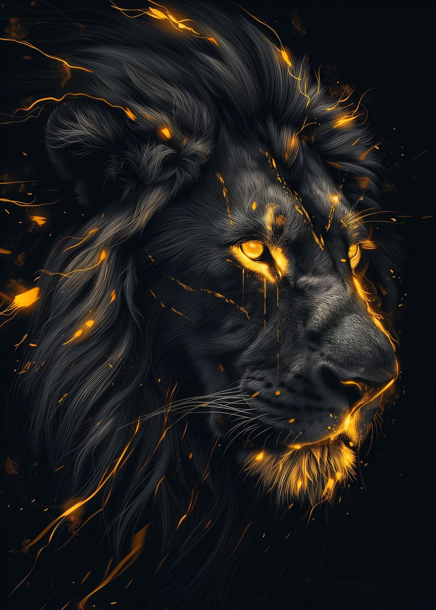 'Black and Gold Lion' Poster, picture, metal print, paint by OSRAM COOL ...