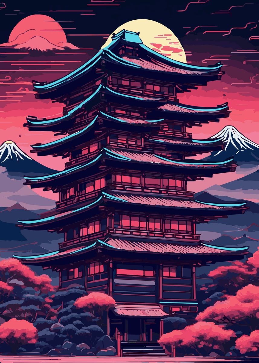 'Abstract Neon Mount Fuji 2' Poster, picture, metal print, paint by ...