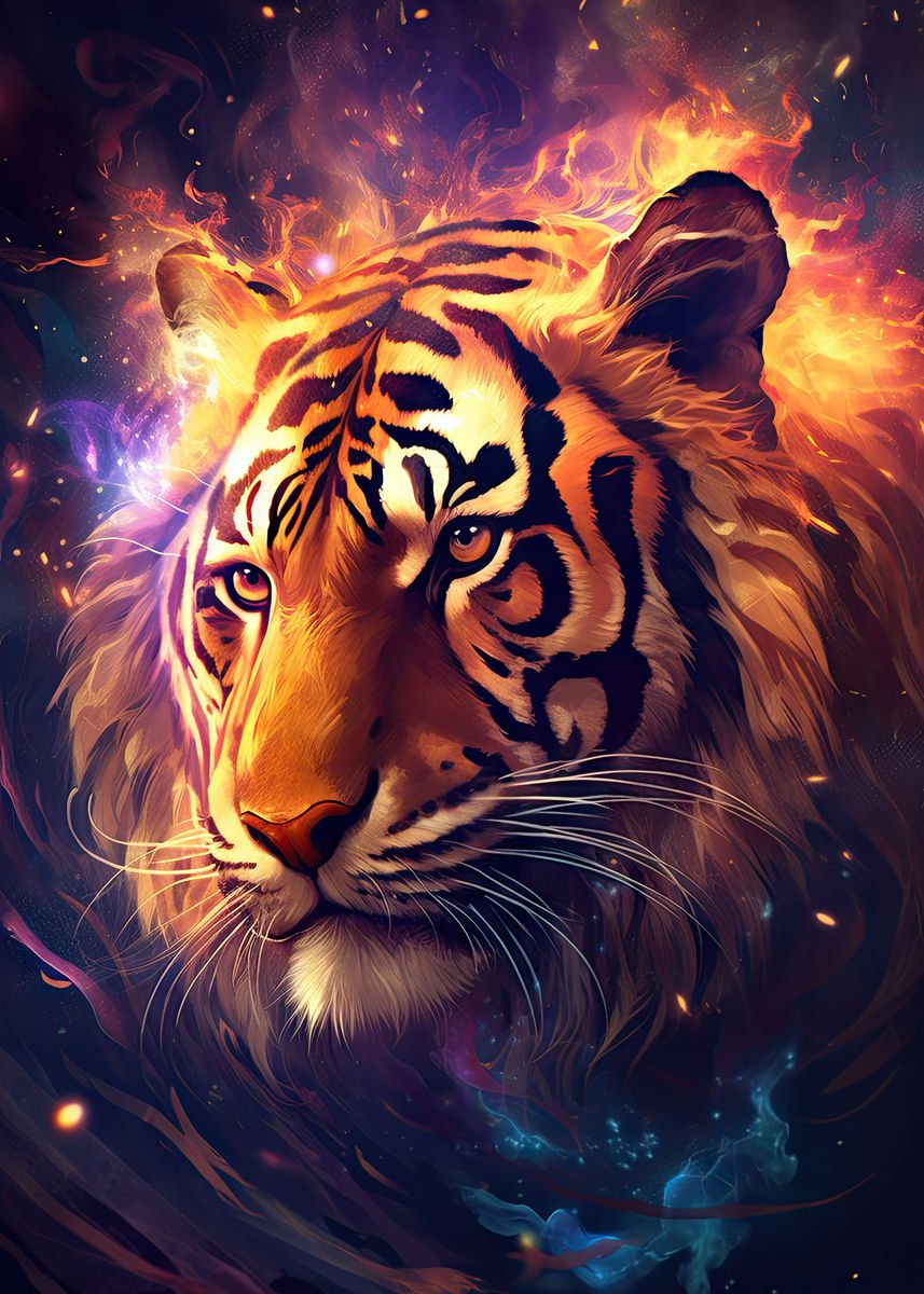 'Cosmic Tiger' Poster, picture, metal print, paint by GLITCHED ART | Displate