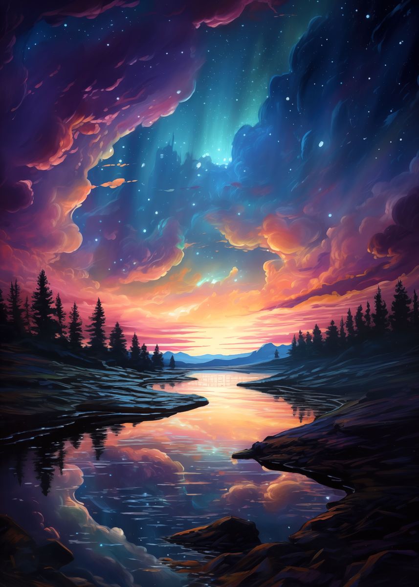 'River Beneath Epic Sky' Poster, picture, metal print, paint by Ben ...