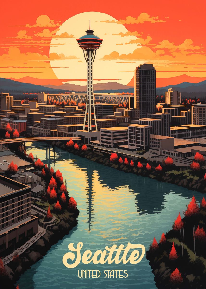 'Seattle Space Needle' Poster, picture, metal print, paint by Avalon ...