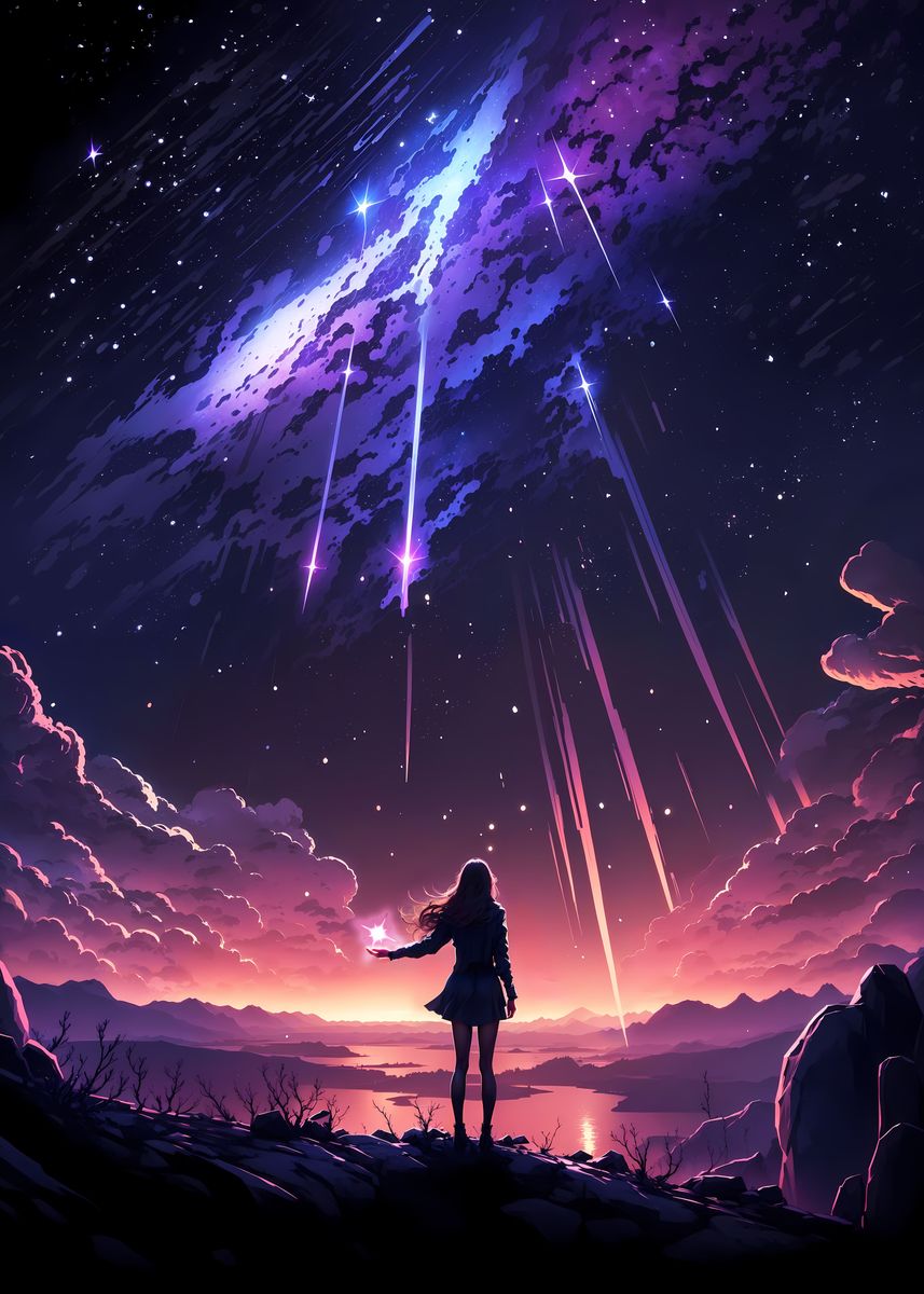 'Twilight Galaxy Anime Girl' Poster, picture, metal print, paint by ...