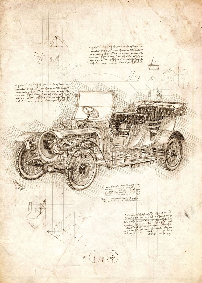 'Classic Car Drawing' Poster, picture, metal print, paint by Cornel ...
