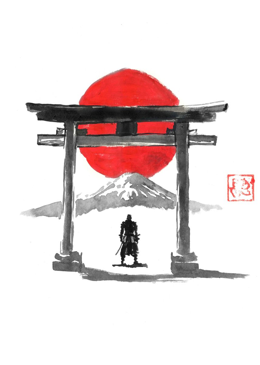 'samurai at the gate' Poster, picture, metal print, paint by pechane ...