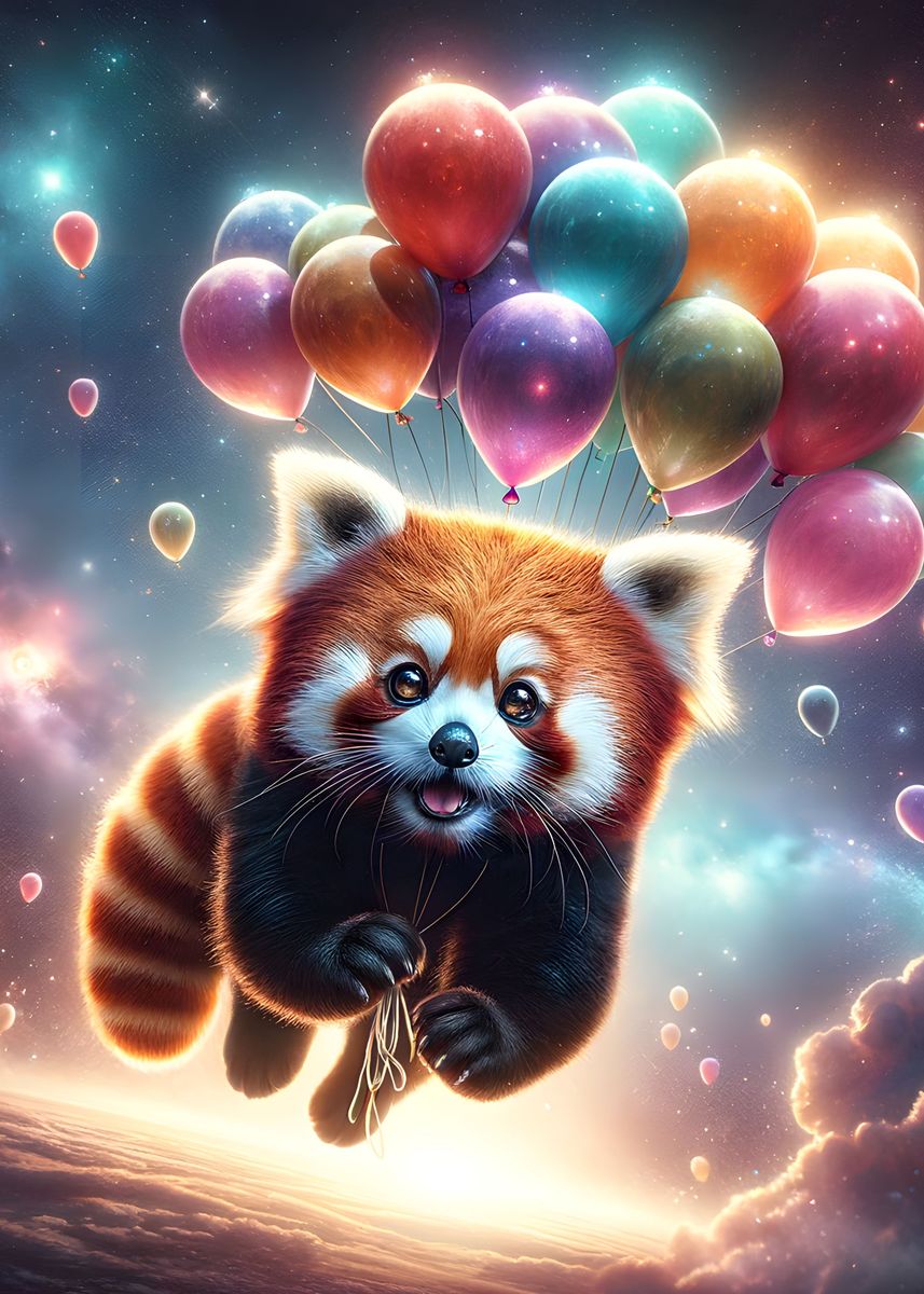 'Red Panda Space Ride' Poster, picture, metal print, paint by Jannick ...