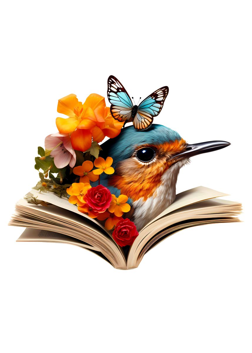 'Robin Gift Book Reading' Poster, picture, metal print, paint by Hexor ...