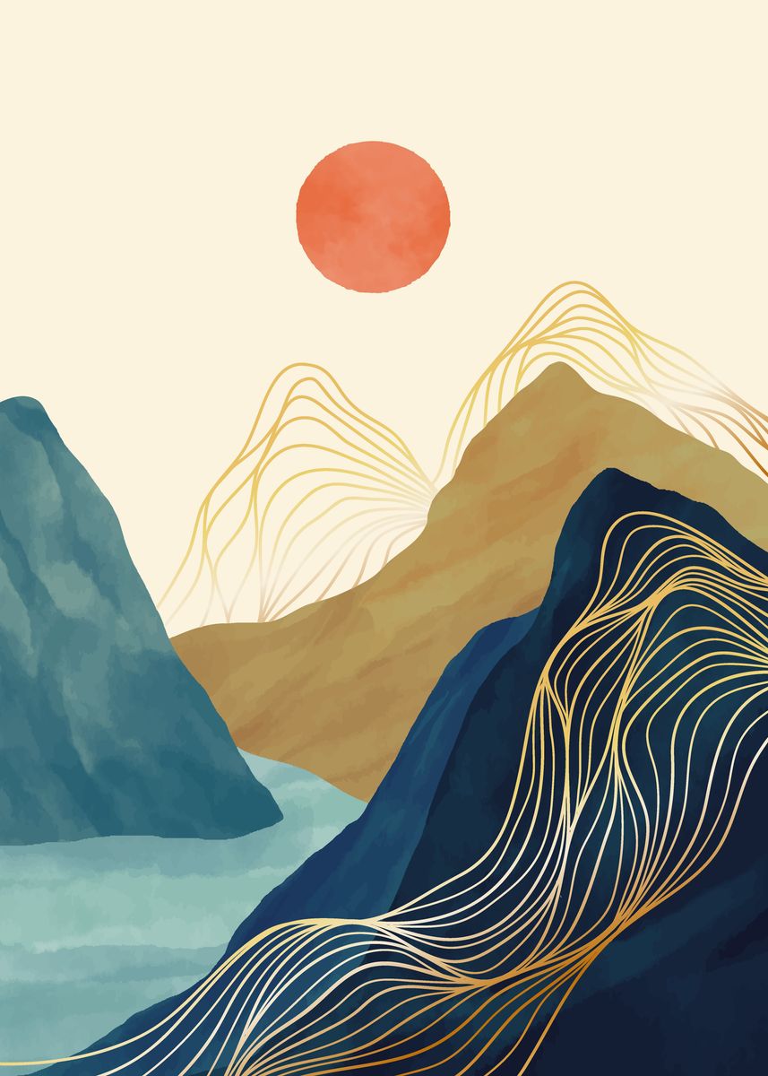 'Abstract Mountain Sunset' Poster, picture, metal print, paint by ...