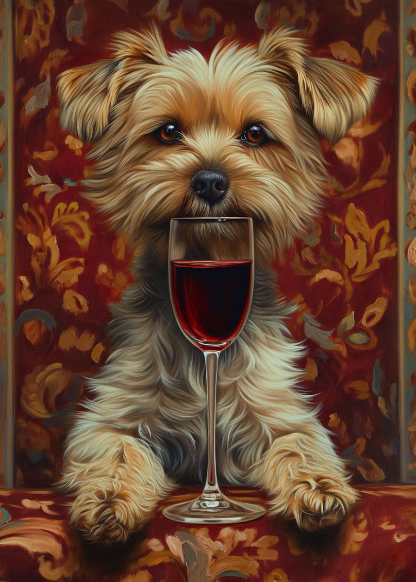 'Terrier Dog Drinks Wine' Poster, picture, metal print, paint by ...