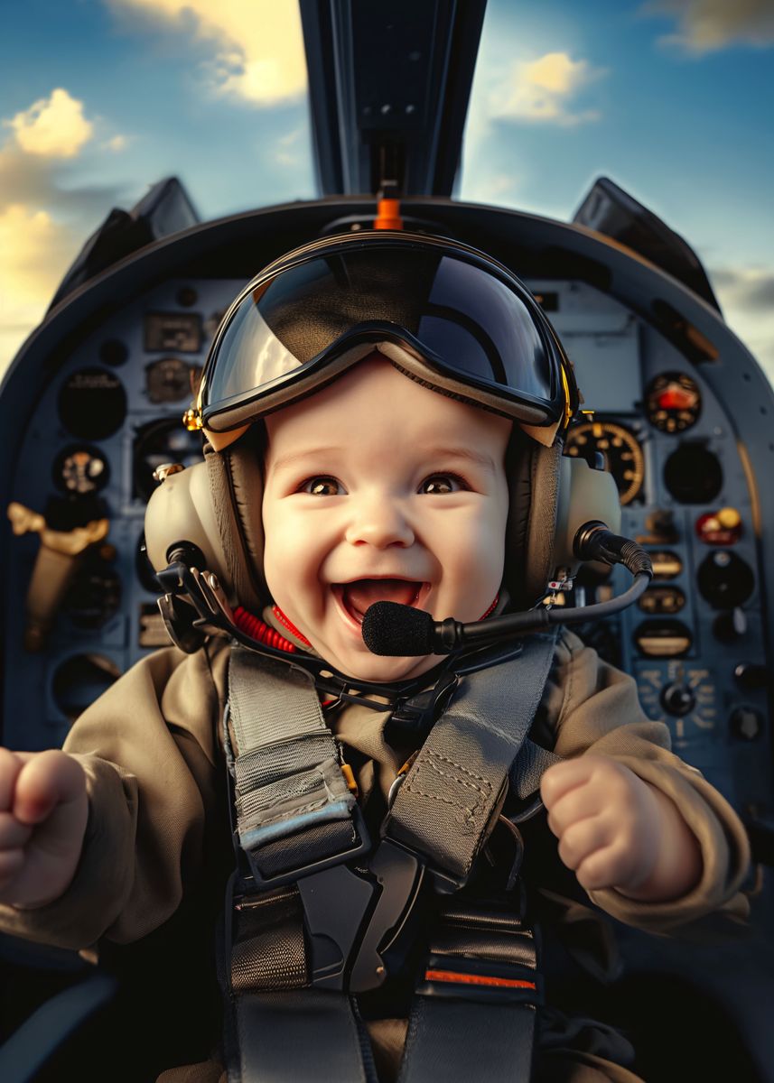 'Baby pilot' Poster, picture, metal print, paint by Vendzi | Displate