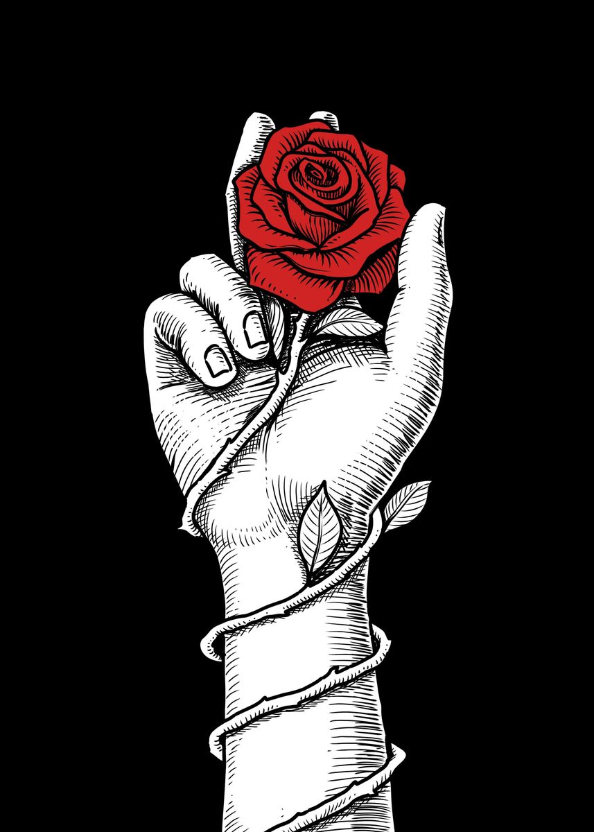 'Hand Red Rose Valentine ' Poster, picture, metal print, paint by Youth ...