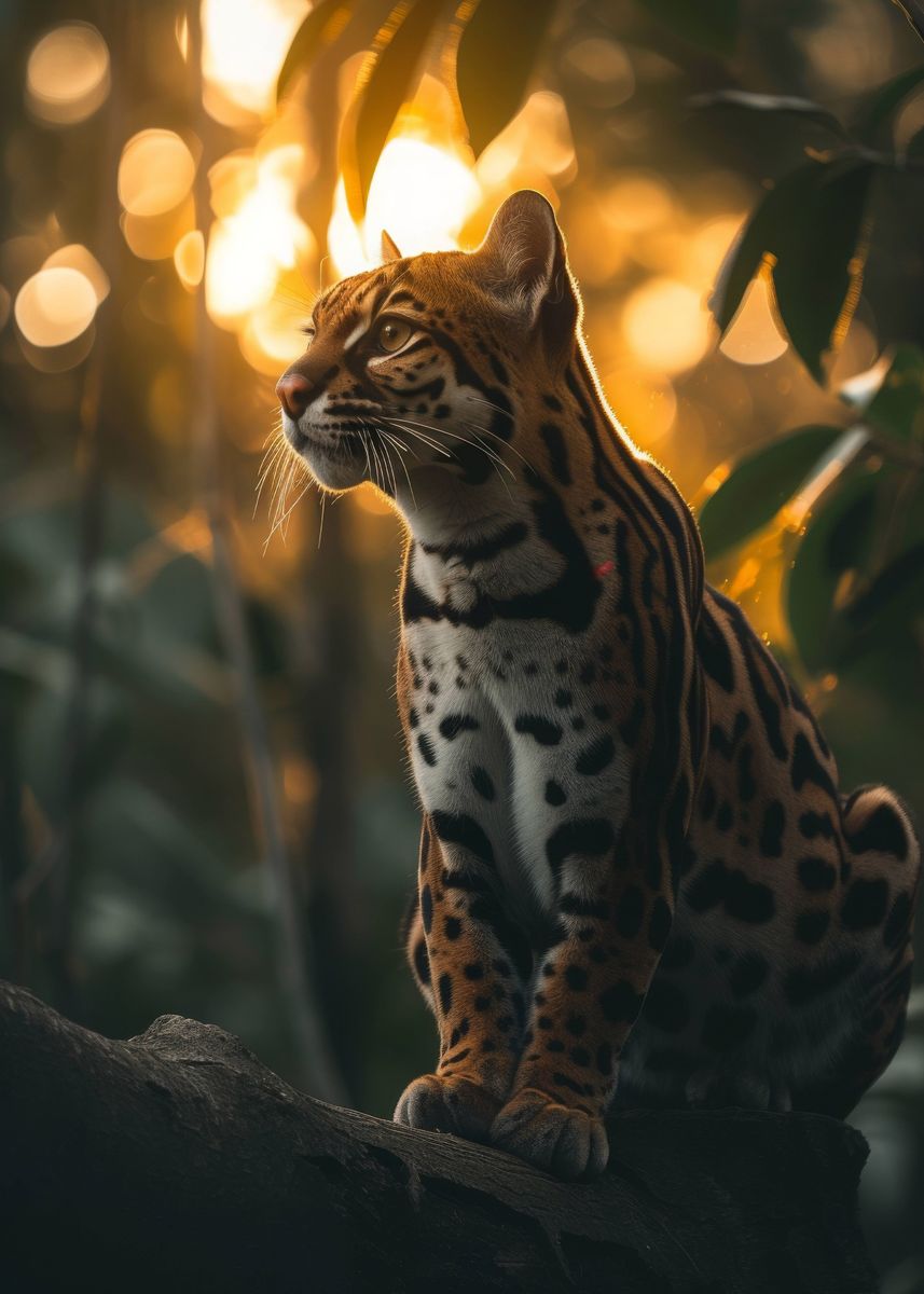 'Ocelot Sunset Elegant' Poster, picture, metal print, paint by Morgan ...