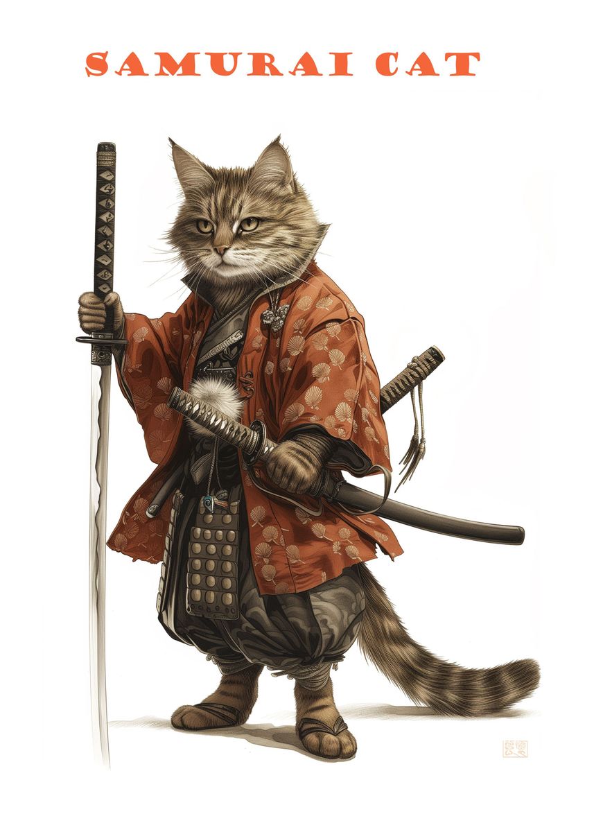 'Cat Samurai' Poster, picture, metal print, paint by Kimberly Nayra ...