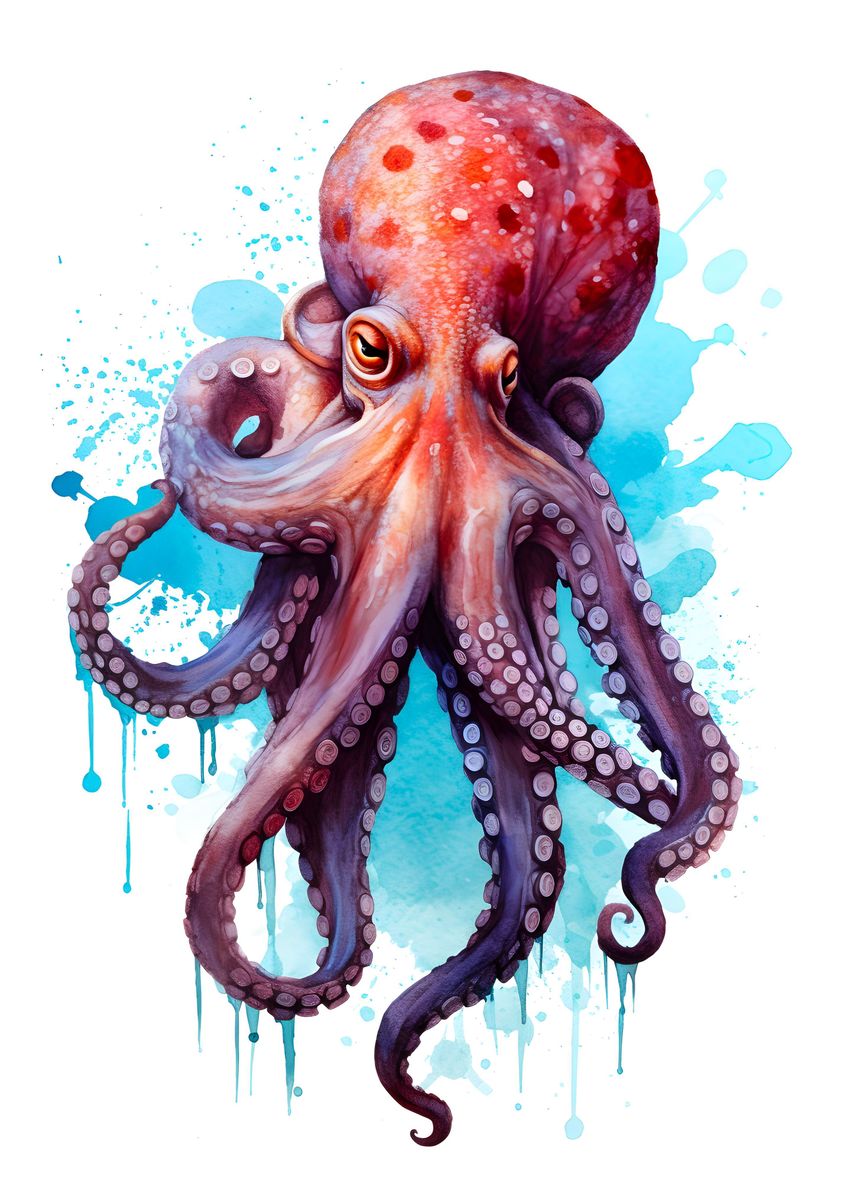 'Octopus watercolor' Poster, picture, metal print, paint by Span Ouli ...